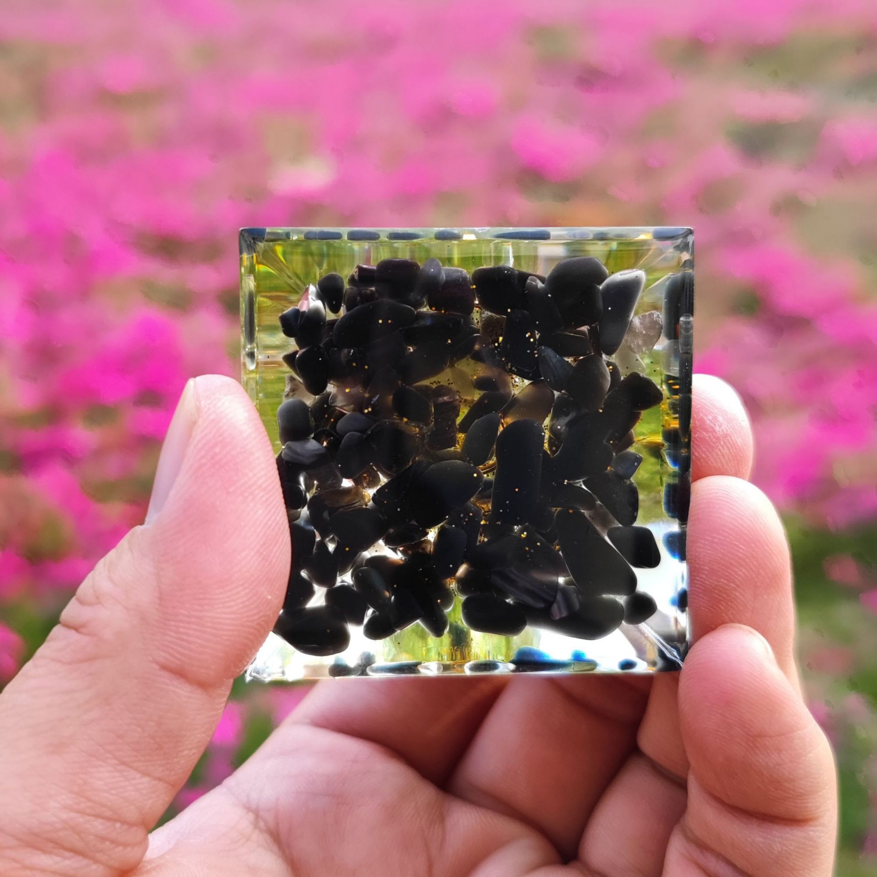 Pyramid Tree of Life Mushroom head peridot - Obsidian crushed stone ...